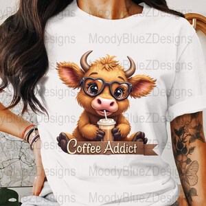 Highland Cow Coffee Addict Digital Art, Adorable Animal Drinking Coffee ...