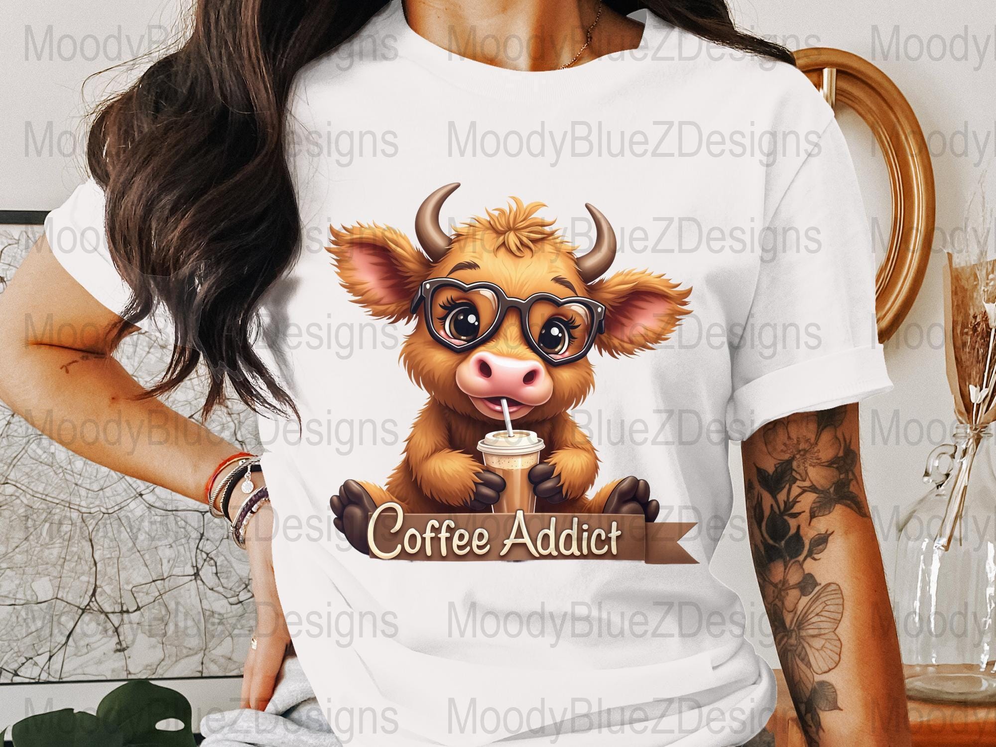 Highland Cow Coffee Addict Digital Art, Adorable Animal Drinking Coffee ...