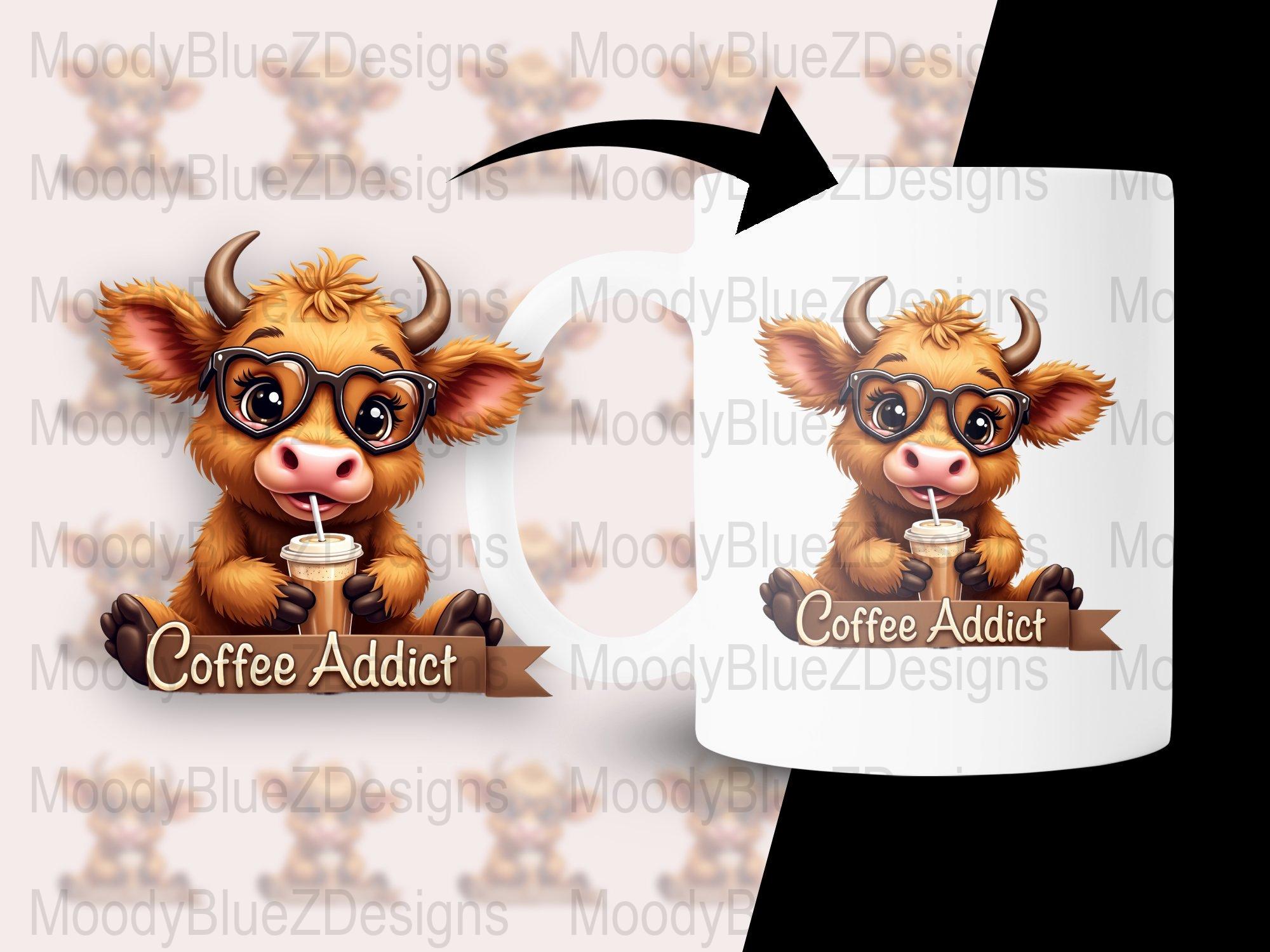 Highland Cow Coffee Addict Digital Art, Adorable Animal Drinking Coffee ...