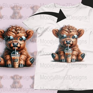 Cute Highland Cow Art Print, Funny Coffee Addict Animal Illustration ...