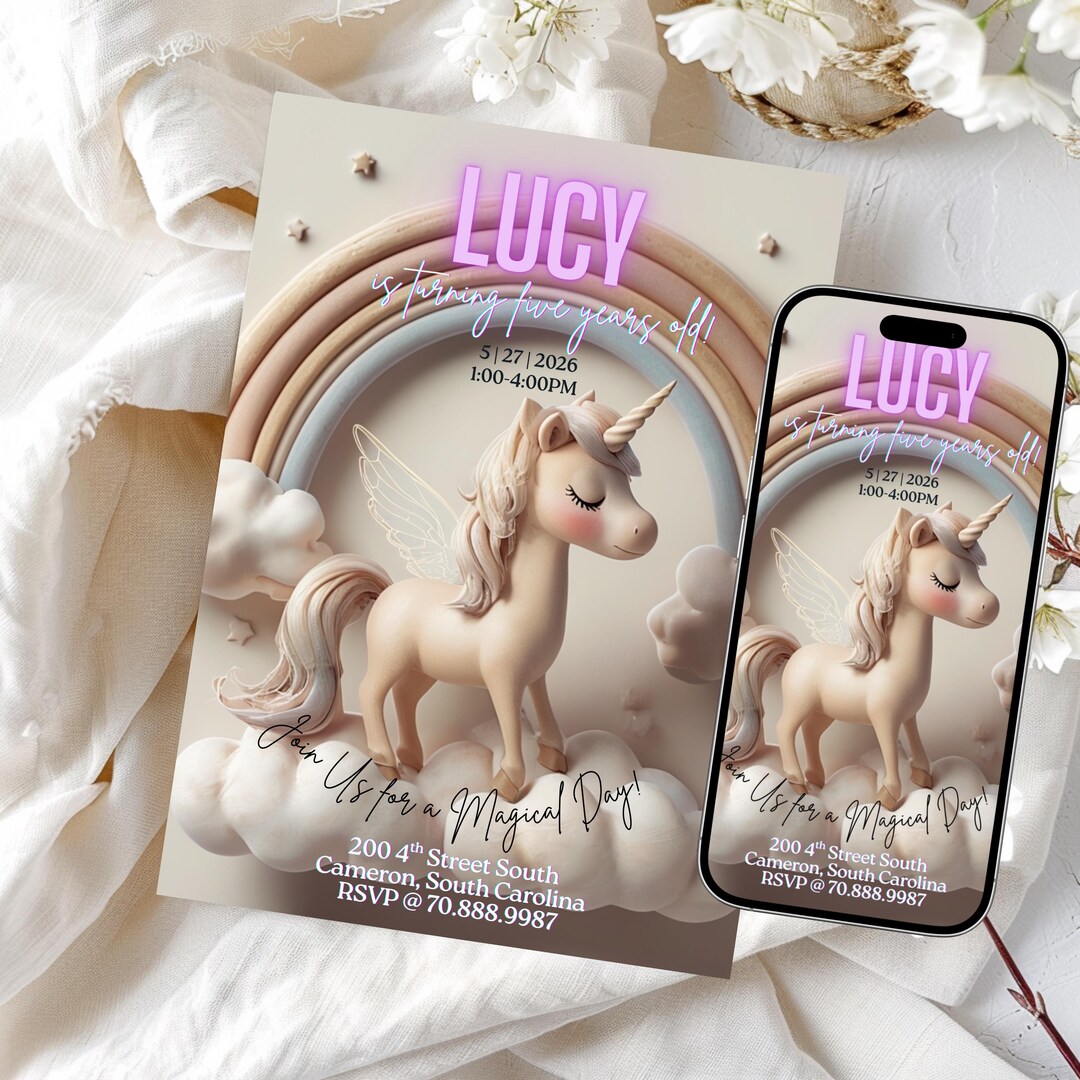 Unicorn Birthday Invitation Editable Template Unicorns Rainbows ...