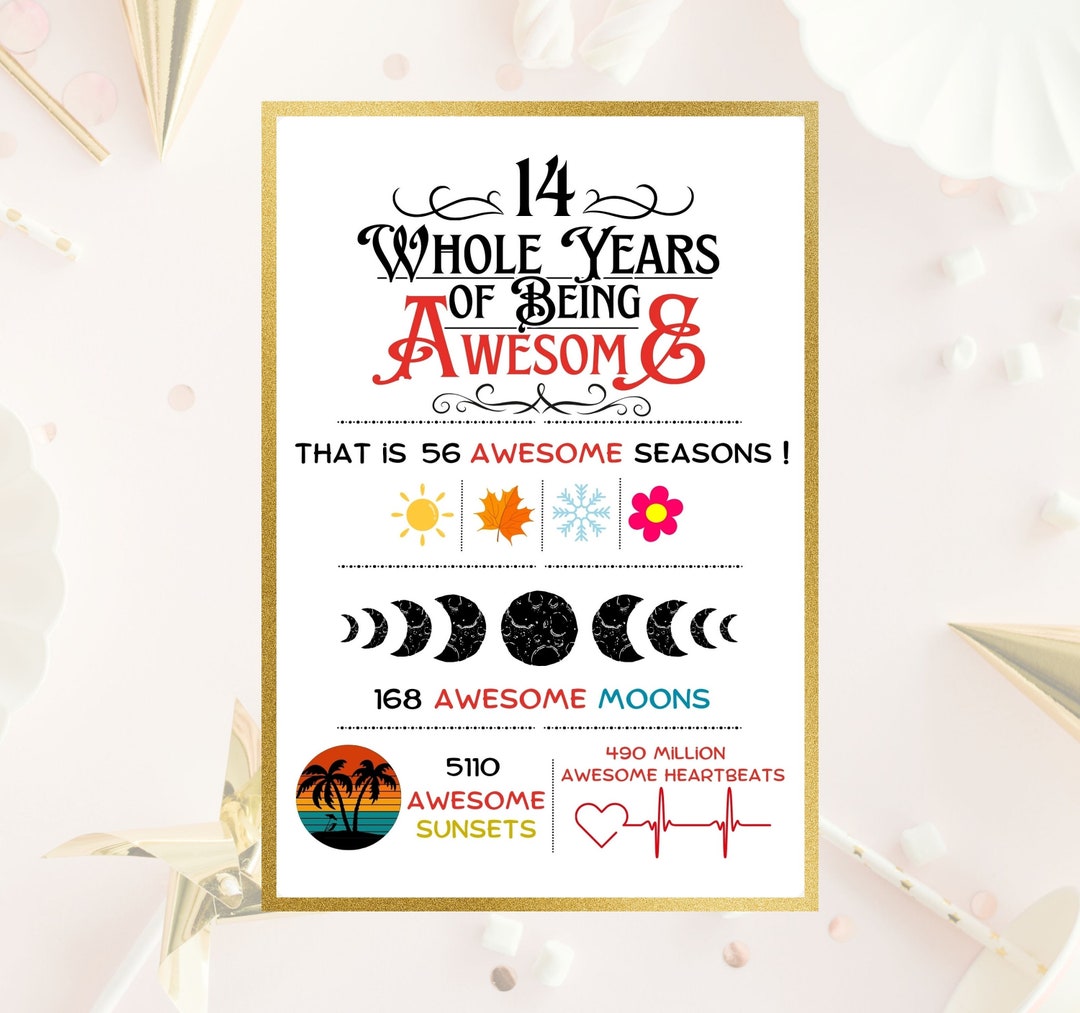 14th Birthday Sign, 14 Whole Years of Being Awesome , Last Minute ...