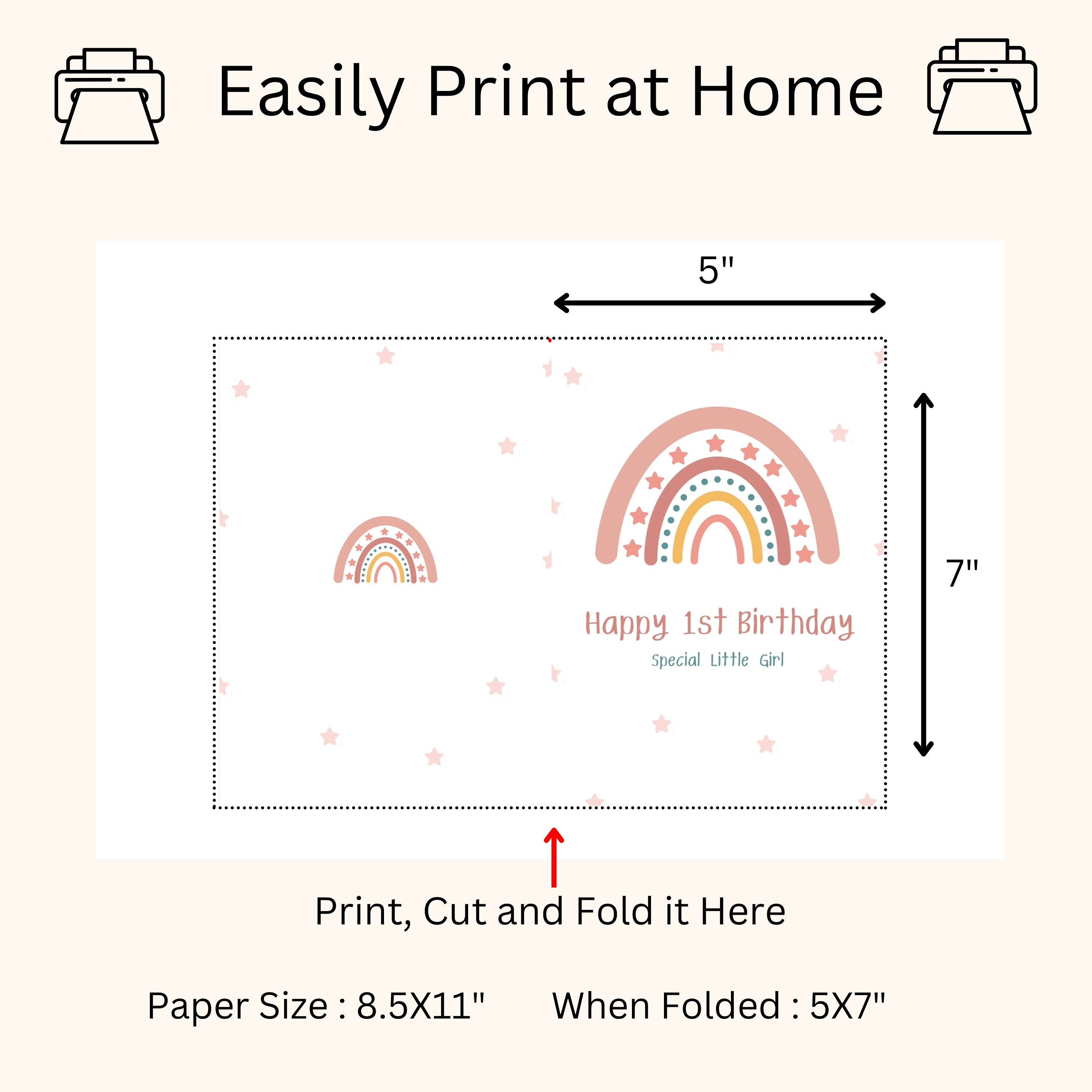 1st Birthday Card Printable Printable Birthday Card for Special Little ...