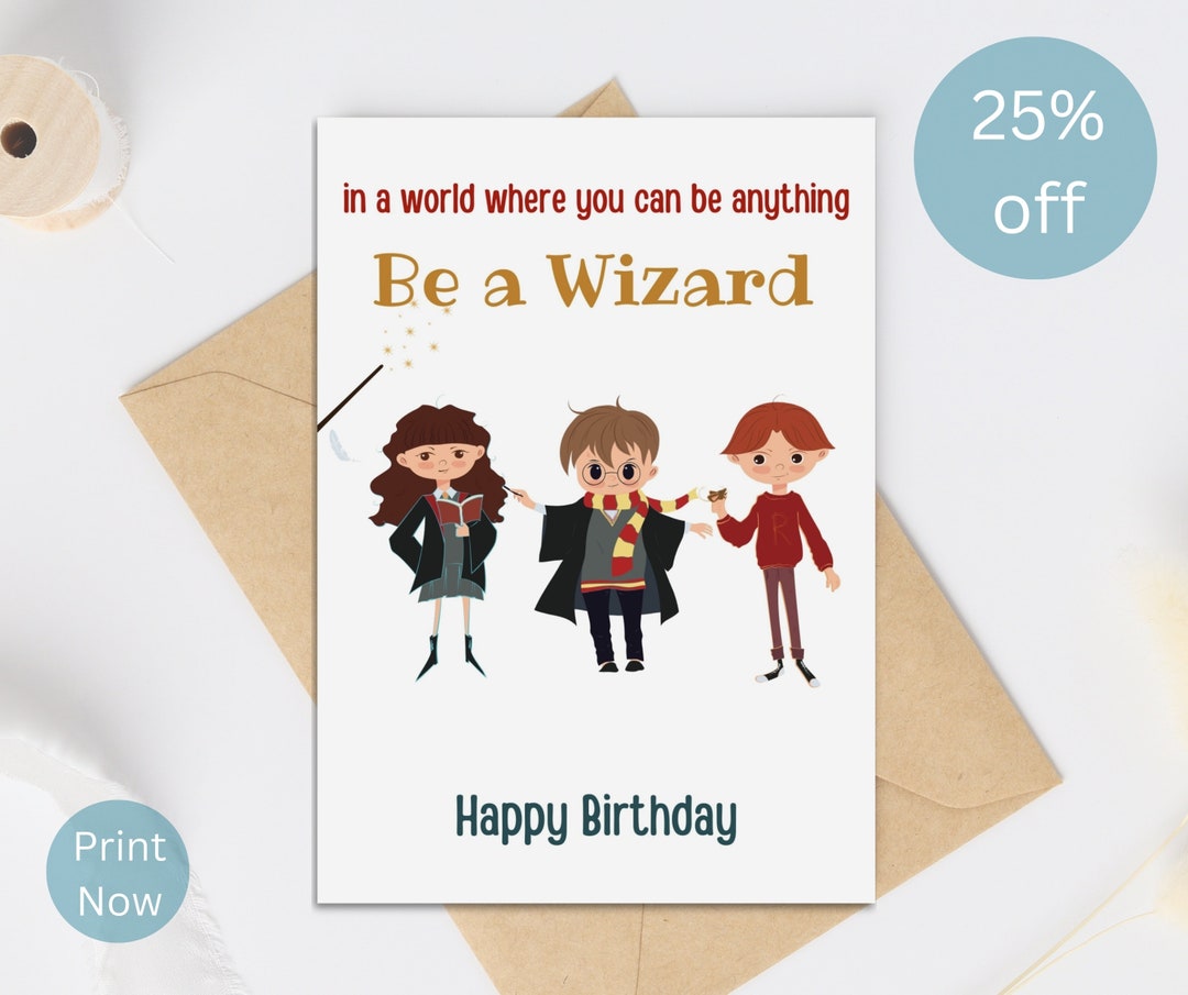 Printable Wizard Birthday Card for Harry Potter Fan Instant Download - Etsy