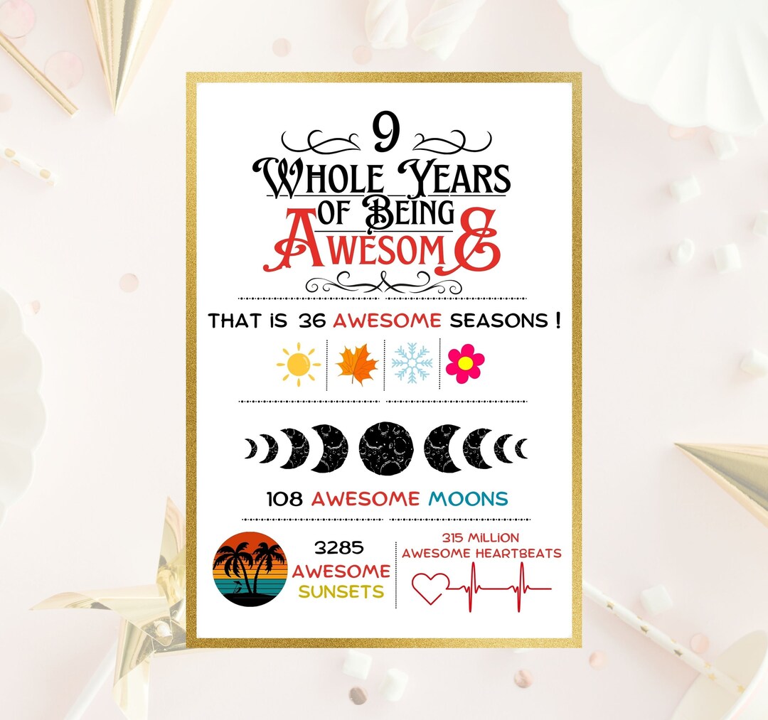 9th Birthday Sign, 9 Whole Years of Being Awesome , Last Minute ...