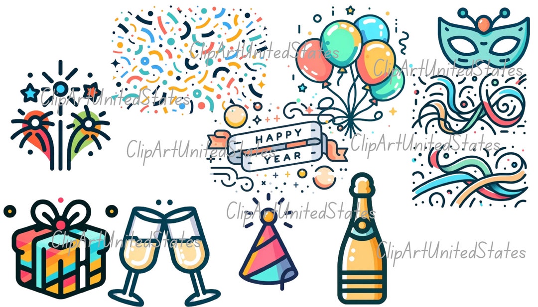 New Years Clip Art - Etsy