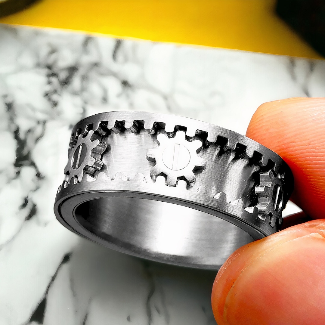 Stainless Steel Spinner Ring | Wide Spinner Ring | Mens Gear Ring ...