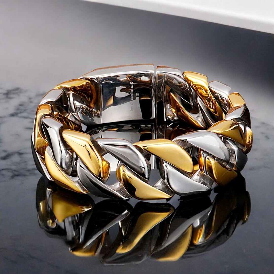 20MM Wide Iron Men's Wrist Bracelet Stainless Steel Chain Bracelet Men ...