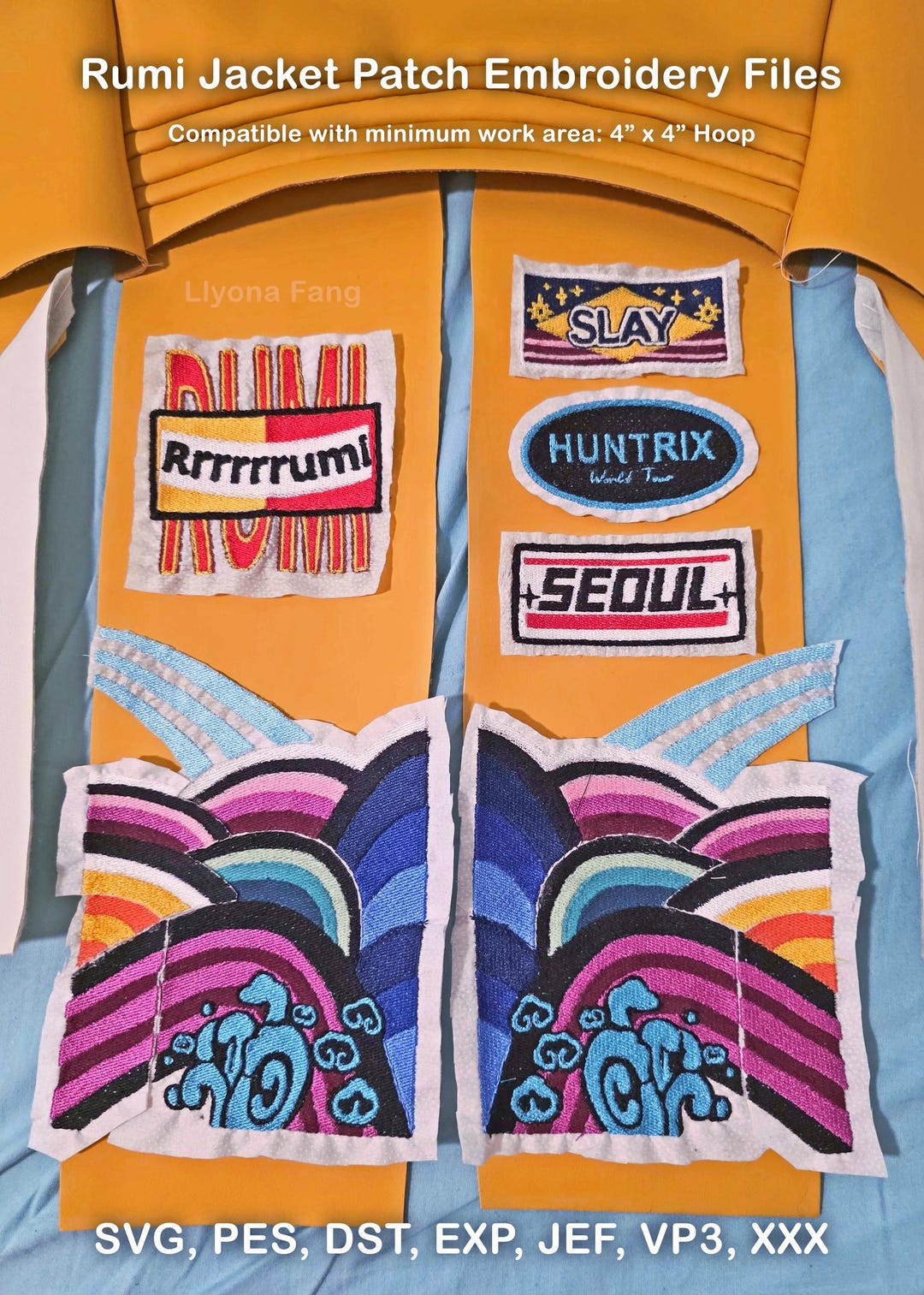 Rumi Jacket Patches - SVG & 4" X 4" Embroidery Machine Files - Inspired ...