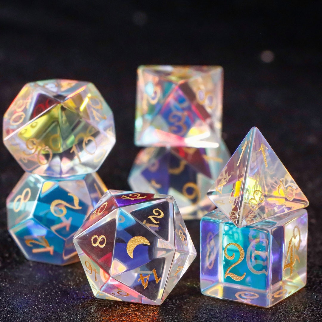 Transparent Glass Dice Set With Box for Dnd Giftsmoon Dicemagic Glass ...