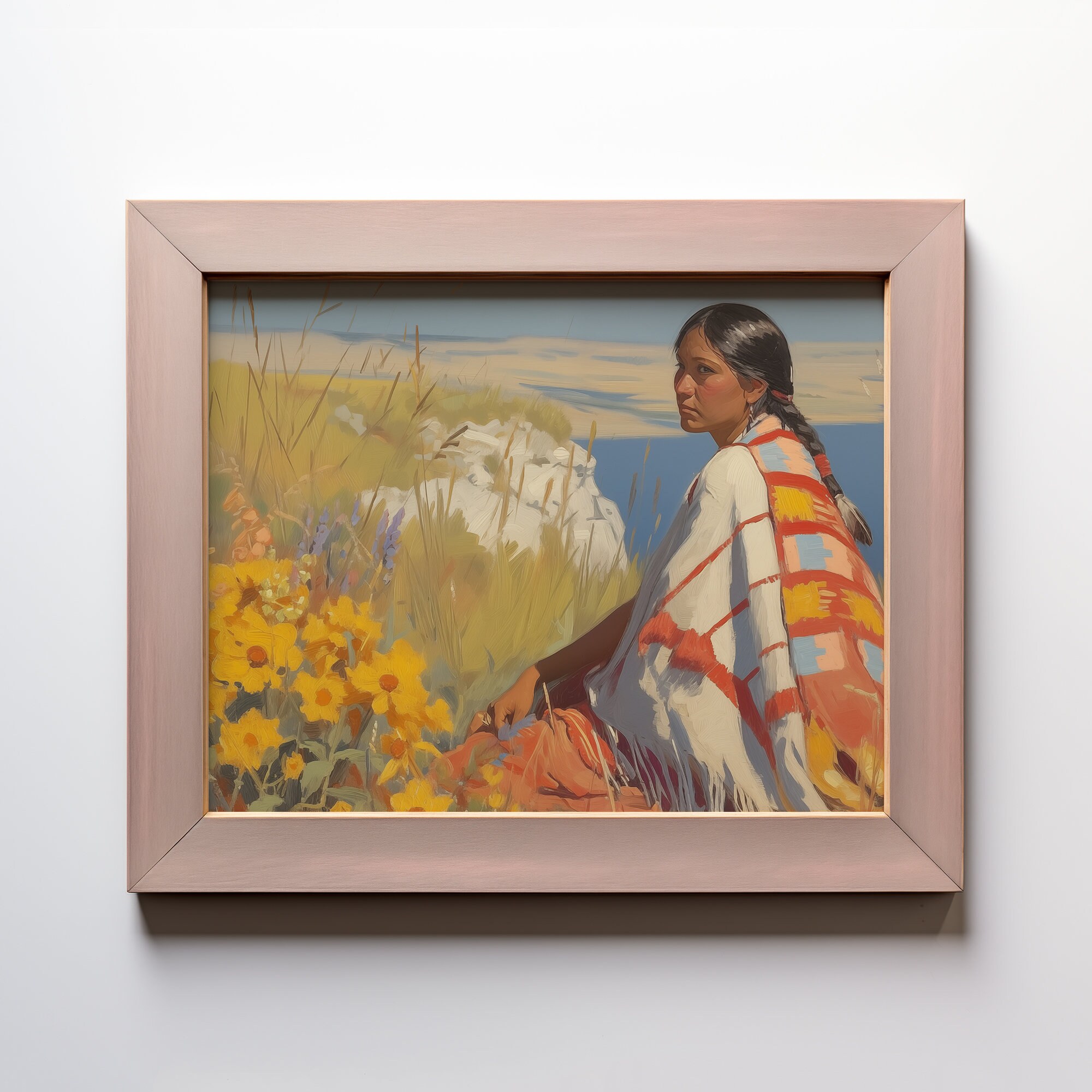 Vintage American Indian Oil Painting, Native American Woman Print, Wild ...