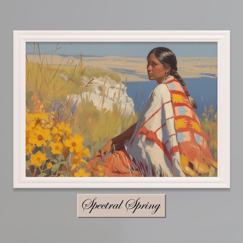 Vintage American Indian Oil Painting, Native American Woman Print, Wild ...