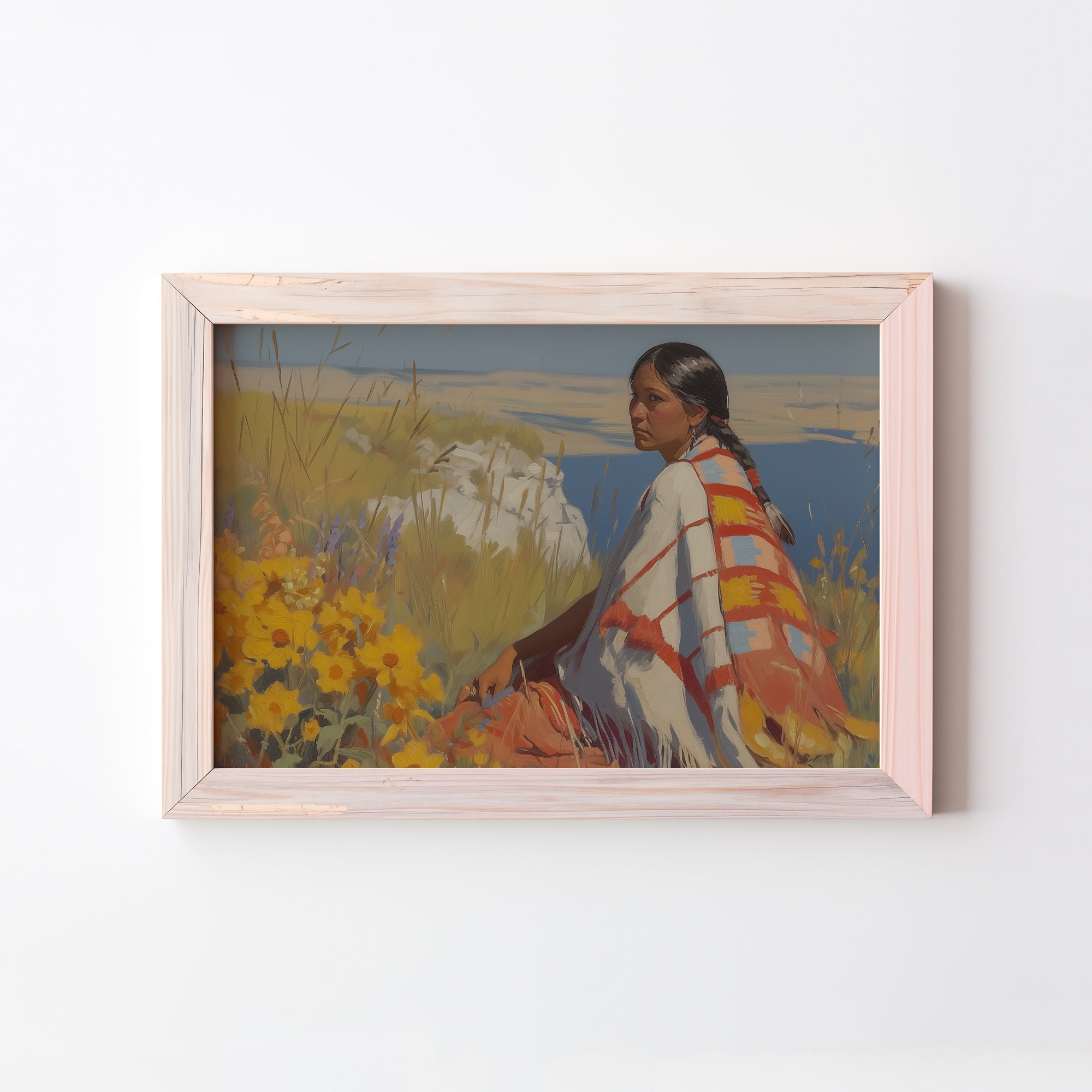 Vintage American Indian Oil Painting, Native American Woman Print, Wild ...