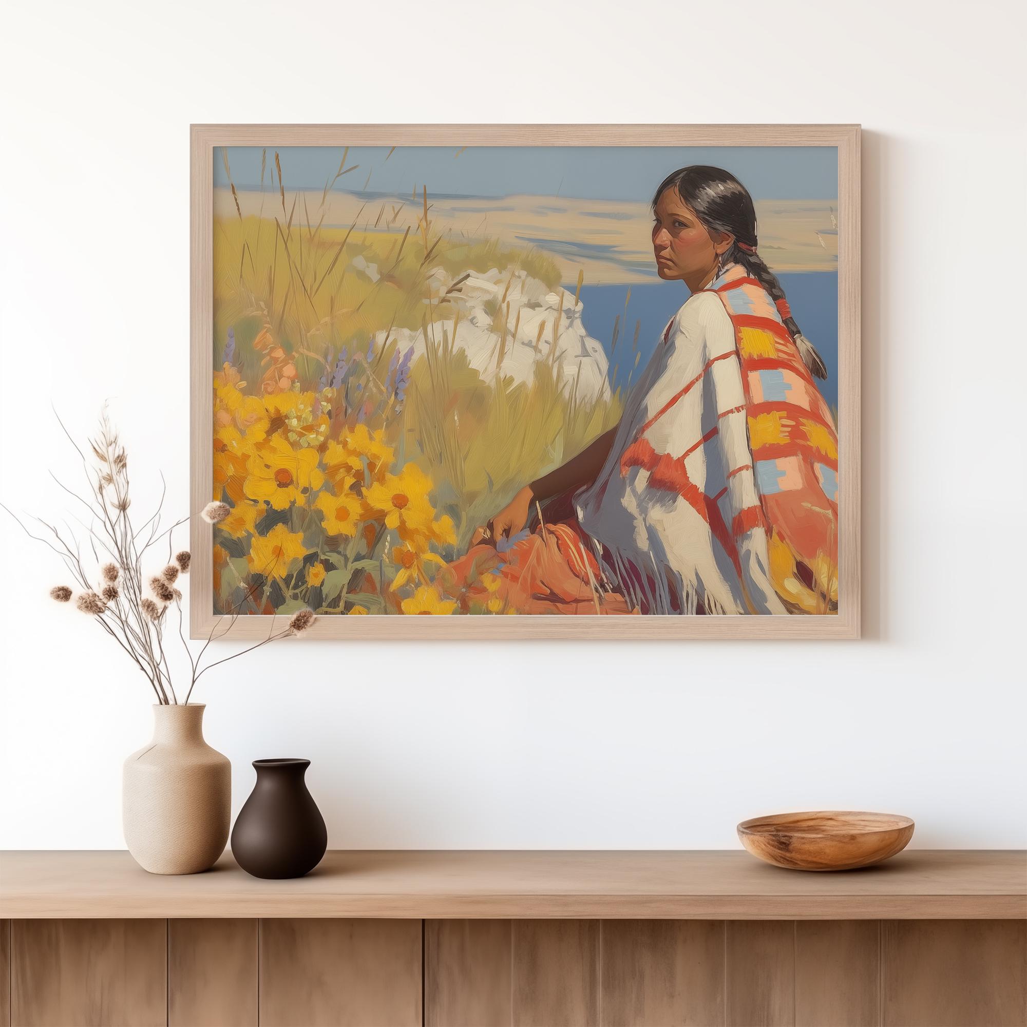 Vintage American Indian Oil Painting, Native American Woman Print, Wild ...