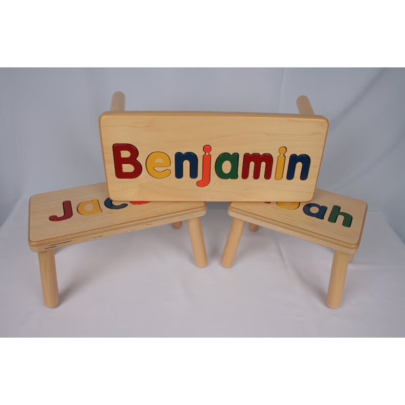 Name Puzzle Step Stool Bench Birthday Gift Wood Personalized Puzzle ...