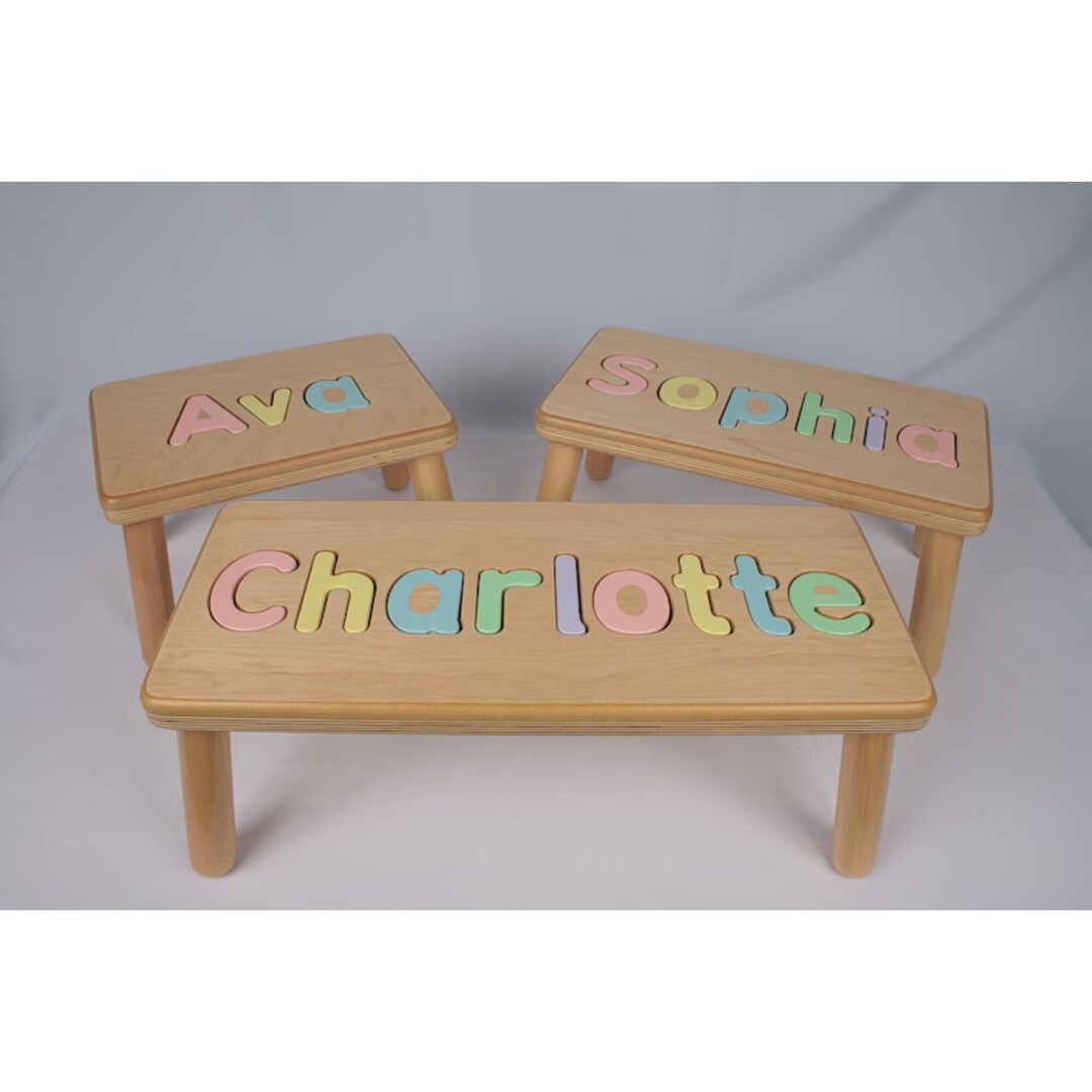 Name Puzzle Step Stool Bench Birthday Gift Wood Personalized Puzzle ...