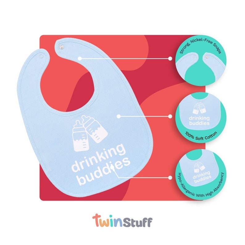 Twin Babies Bibs, Drinking Buddies Bibs, Baby Shower Gift, Perfect Neck ...