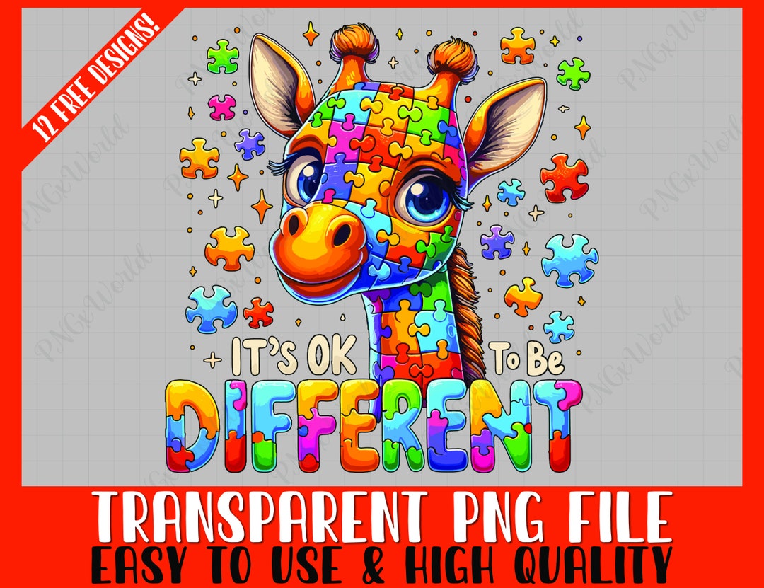 Autism Awareness PNG, Autism Giraffe It's Ok to Be Different PNG ...