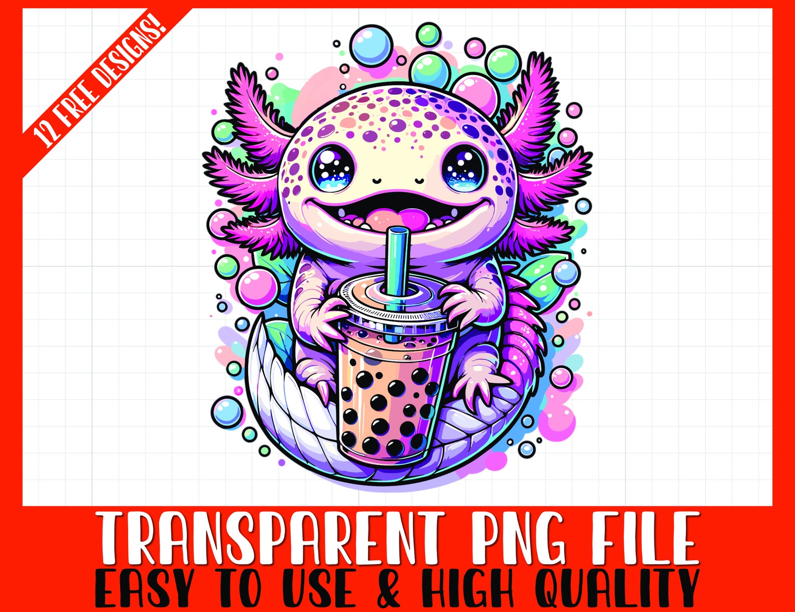 Axolotl Boba Tea PNG, Axolotl PNG, Sublimation Design PNG, Instant ...