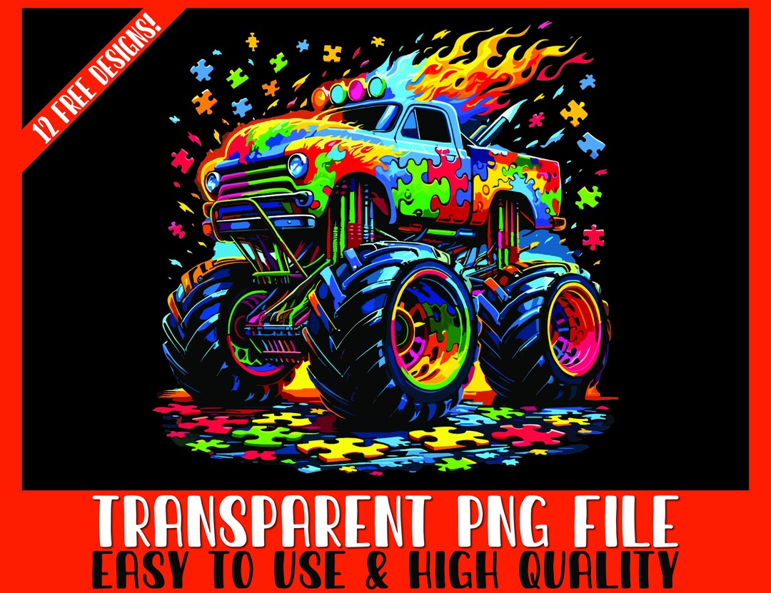 Autism Awareness PNG, Autism Monster Truck PNG, Sublimation Design PNG ...