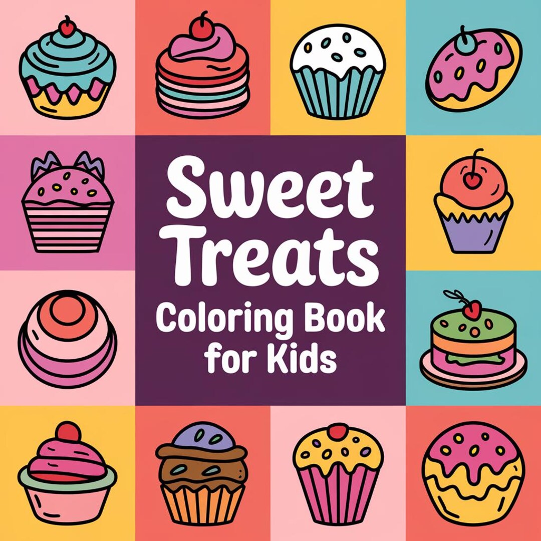 Sweet Treats Coloring Book for Kids - 80 Pages | Cute Cupcakes & Donuts ...
