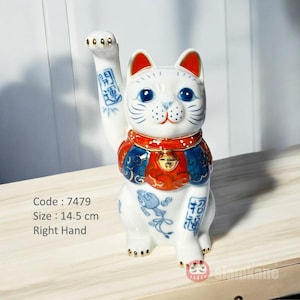 Ceramic Lucky Cat Maneki Neko: Japanese Amulet (14.5 Cm Tall) - Etsy