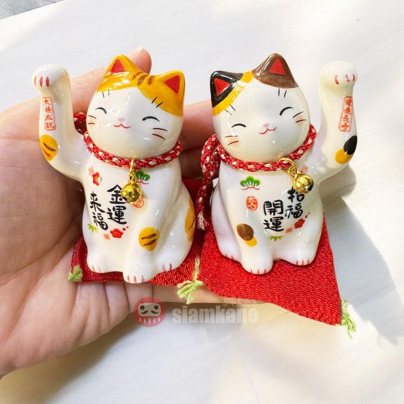 Beautiful Lucky Cat Maneki Neko No.7859-7860, Tall 7.5 Cm. - Etsy