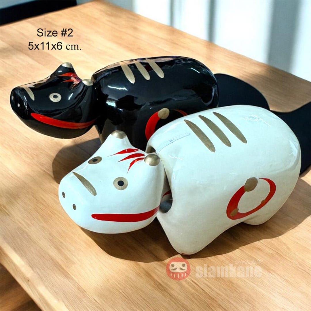 Japanese Akabeko Lucky Cow – Fukushima Folk Charm, Black & White Glossy ...