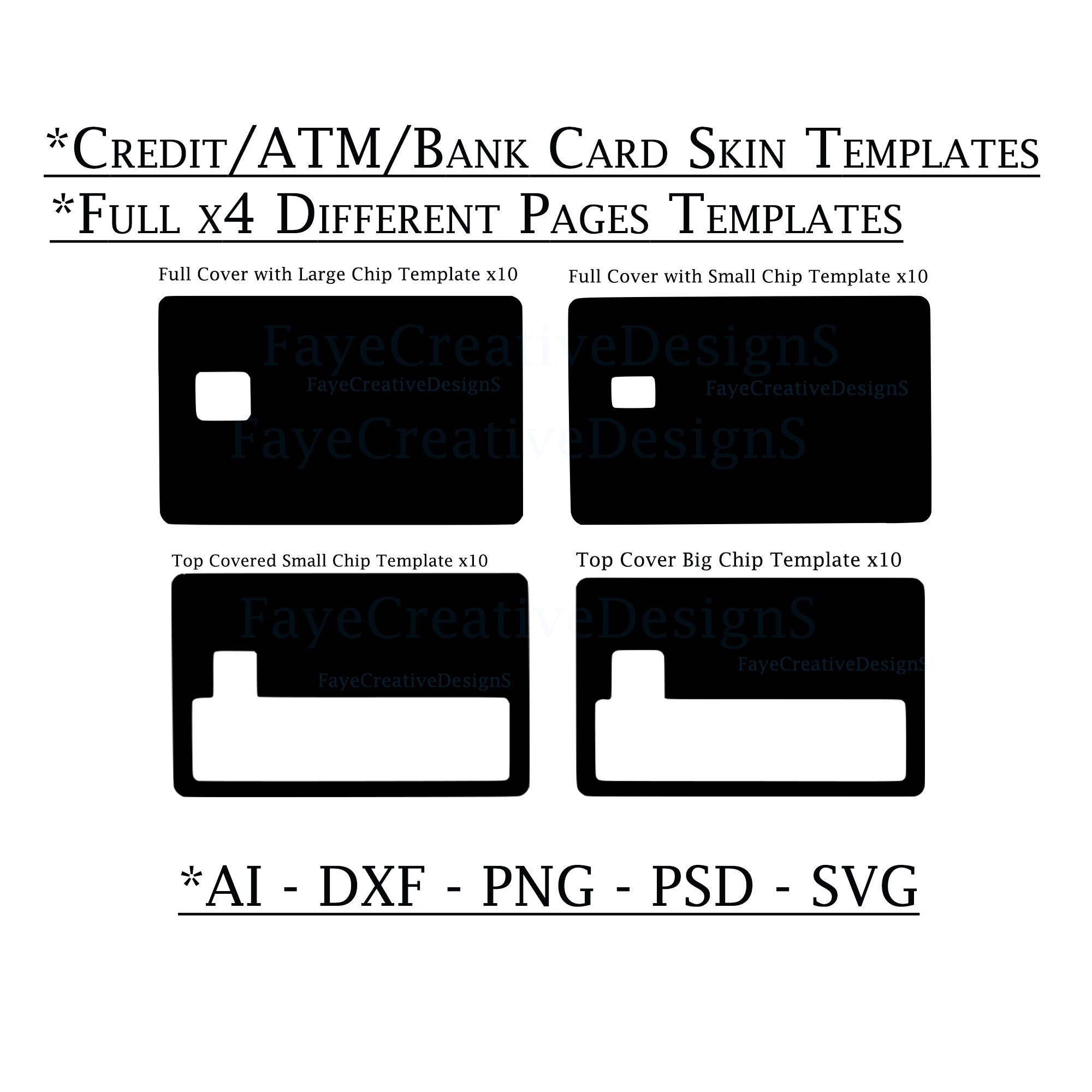 Credit | ATM | Bank Card Skin Templates (x4 /w Full Pages) - Etsy