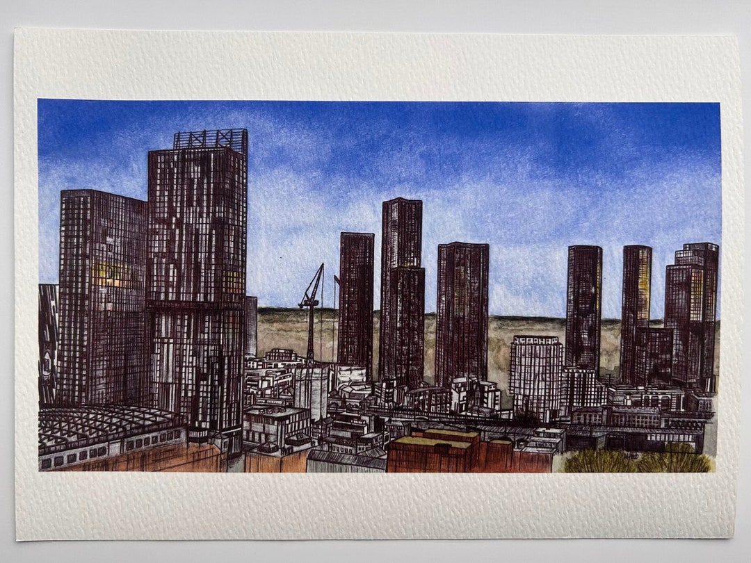 Manchester A4 Print| Manchester City Skyline View| Pen Line Drawing ...