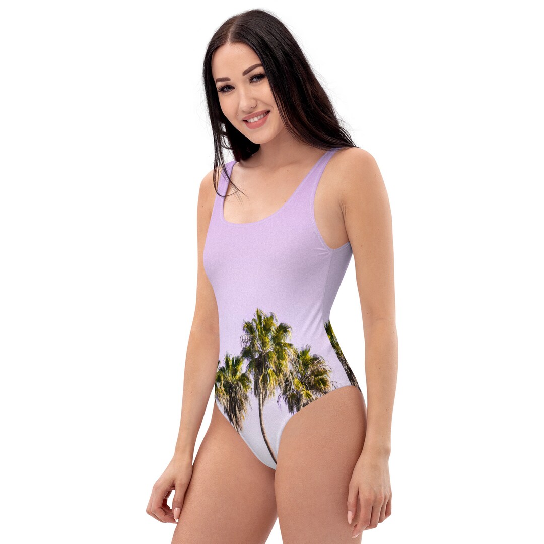 Palm Trees One Piece Swimsuit Tropical Printed Swimwear Summer