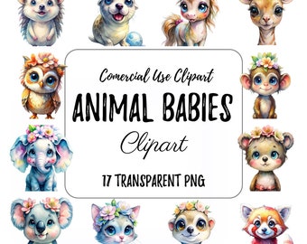 Animal Babies, Watercolor Clipart, Animals Png, Baby Clipart, Clipart ...