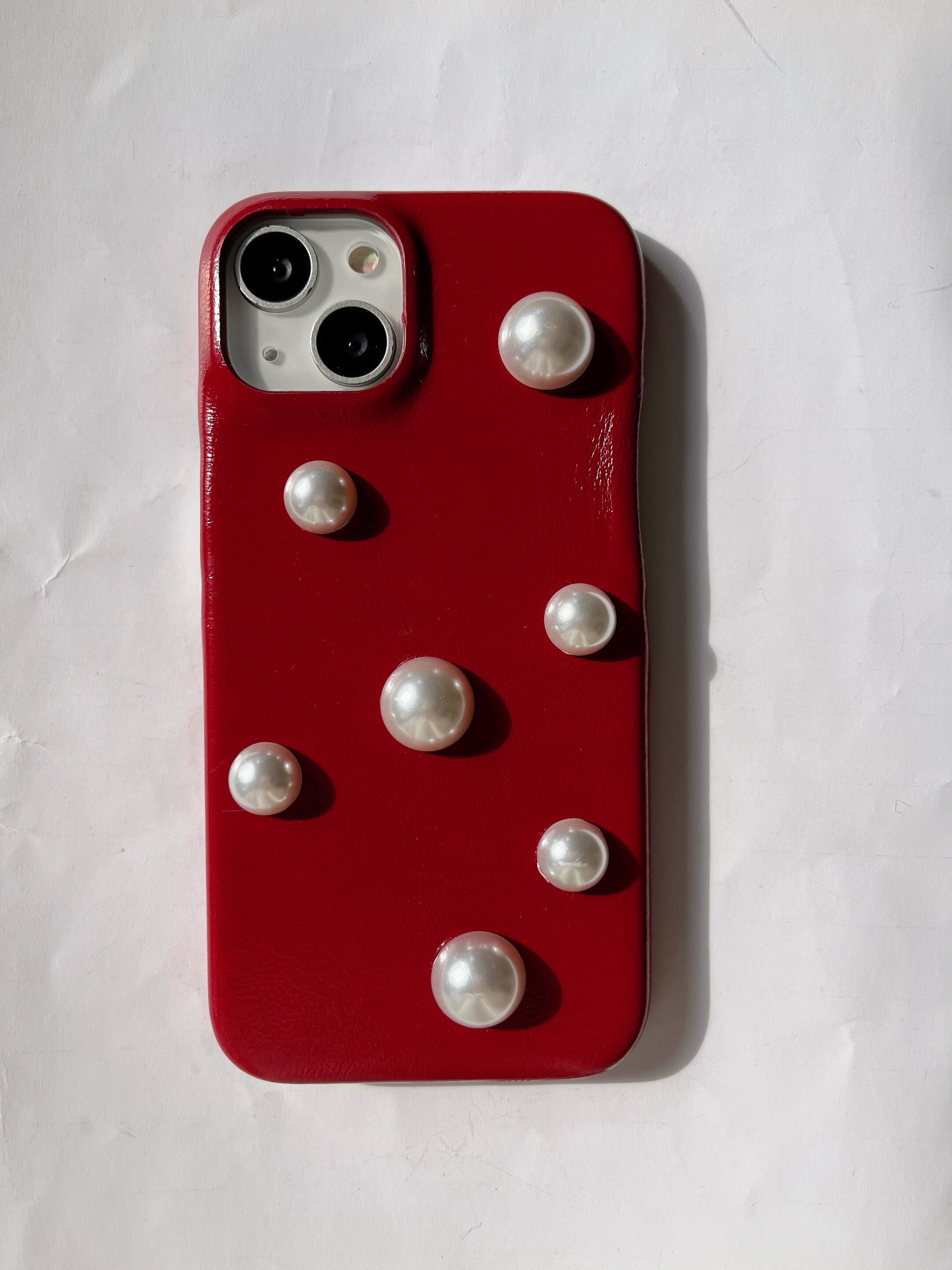 Handmade Leather Pearls iPhone Case for 15 14 13 12 11 Pro Max ...