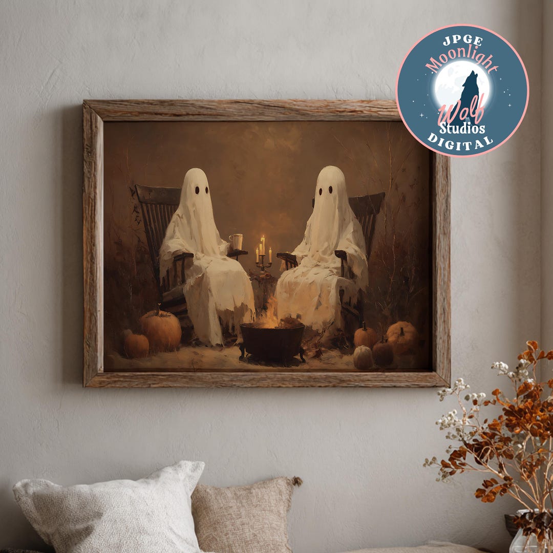 Haunted Rocking Chair Ghosts Autumn Scene: Vintage Halloween Wall Art ...