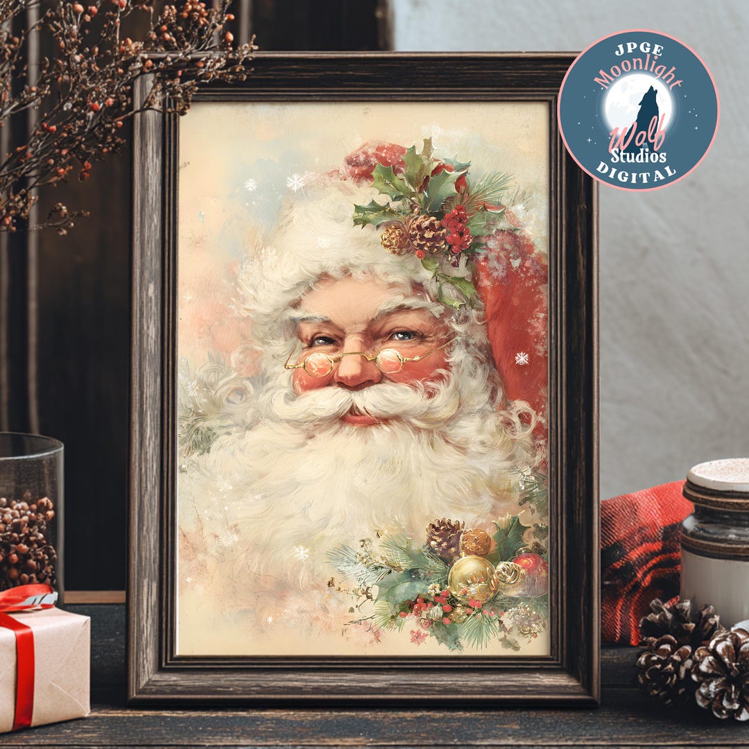 Vintage Santa Portrait: Classic Christmas Wall Art (PNG Digital ...