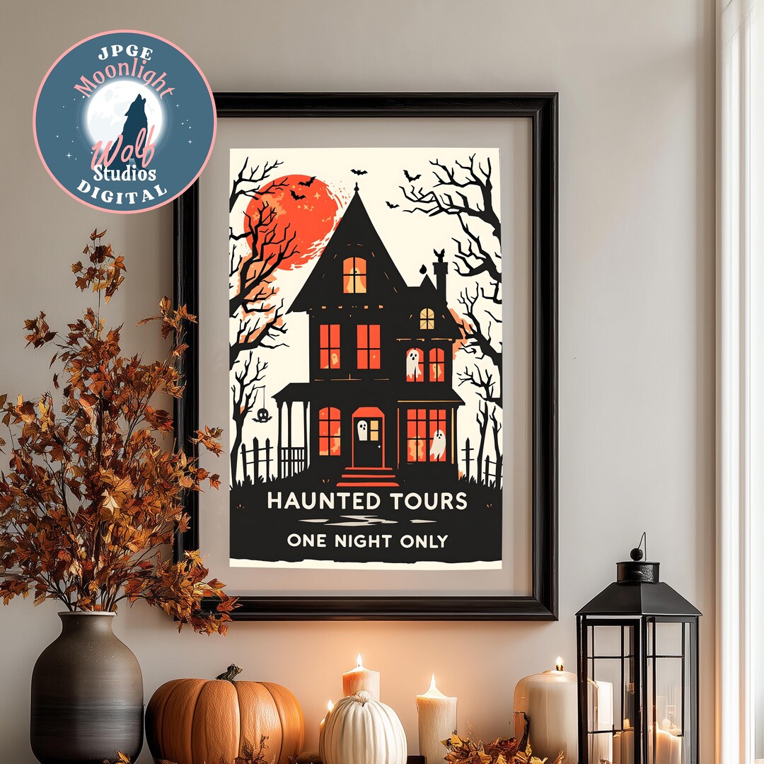 Vintage Haunted Tours Poster: Spooky Halloween House Wall Art (digital ...