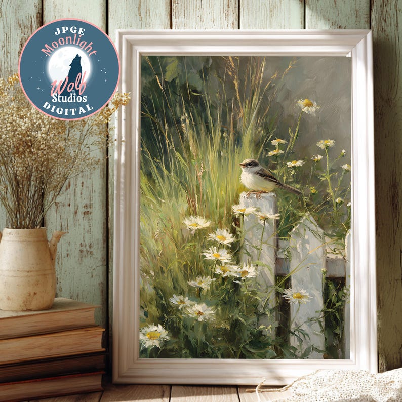 Cottagecore Bird Wall Art Prints Wildflowers Neutral Meadow Nursery ...