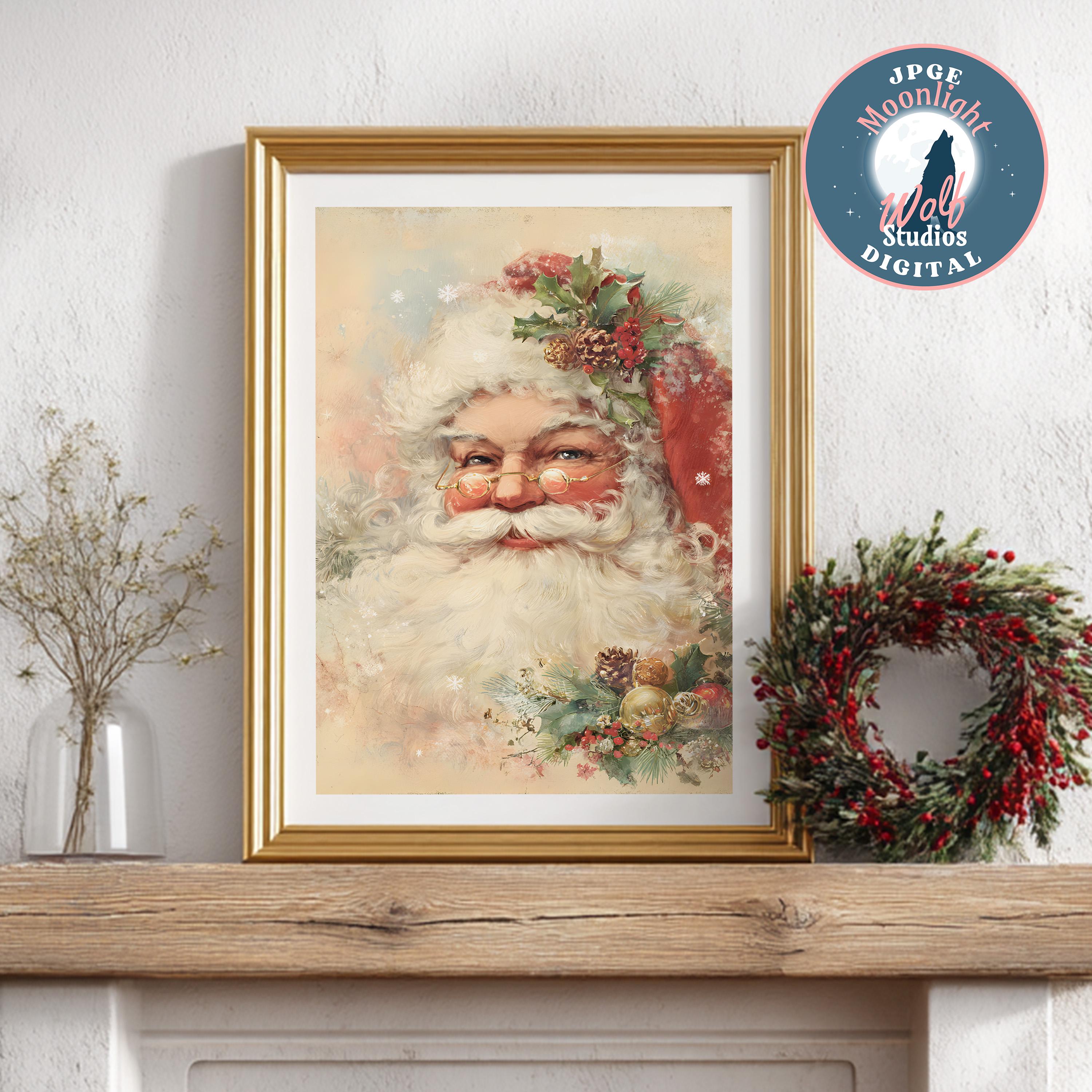 Vintage Santa Portrait: Classic Christmas Wall Art (PNG Digital ...