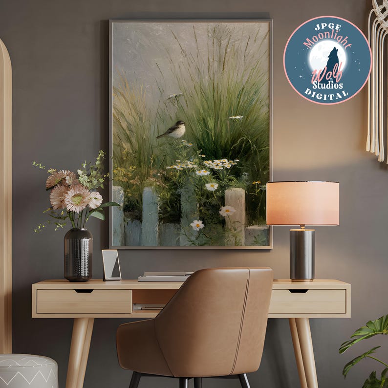 Cottagecore Bird Wall Art Prints Wildflowers Neutral Meadow Nursery ...