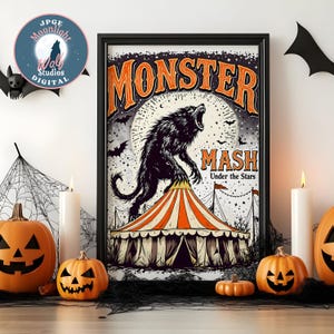 Vintage Monster Mash Halloween Poster: Retro Circus Werewolf (digital ...