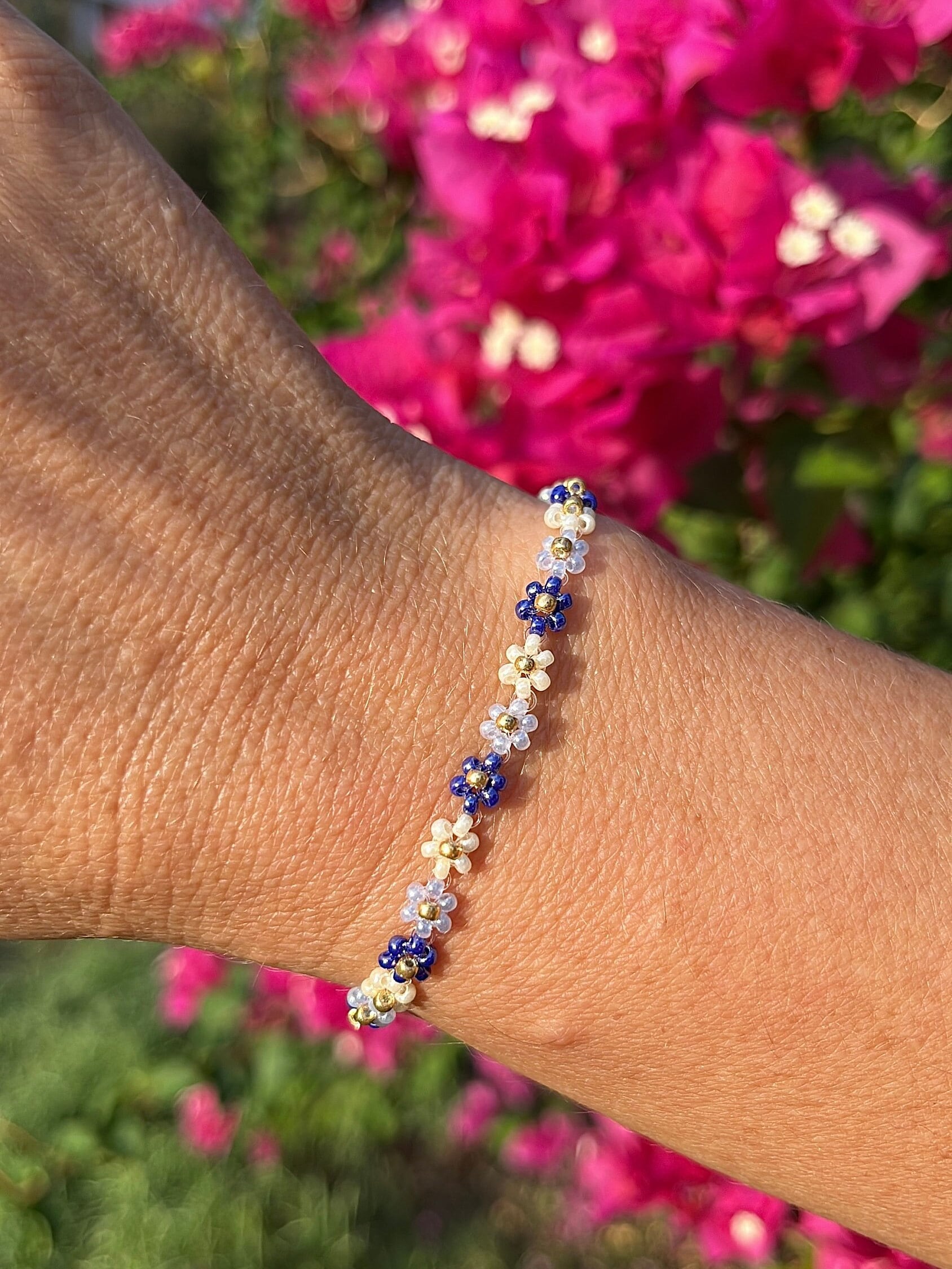 14k Flower Bead Anklet Beach Daisy Pink Blue Red Floral Chain Cute ...