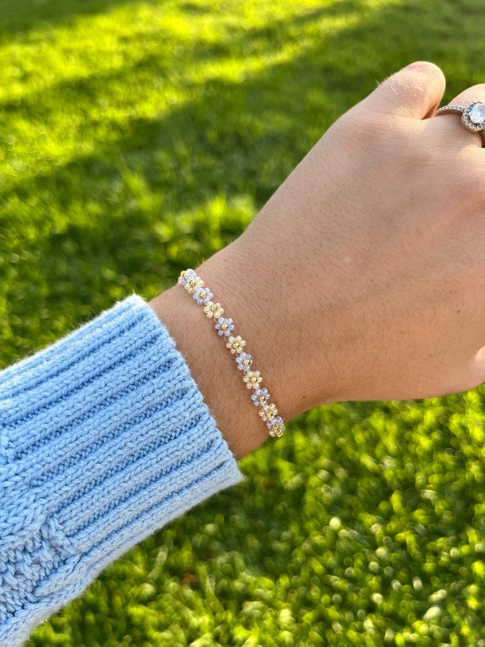 14k Flower Bead Anklet Beach Daisy Pink Blue Red Floral Chain Cute ...