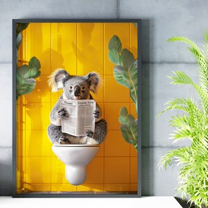Koala Reading on Toilet Bathroom Print, Funny Posters Bathroom Wall Art ...