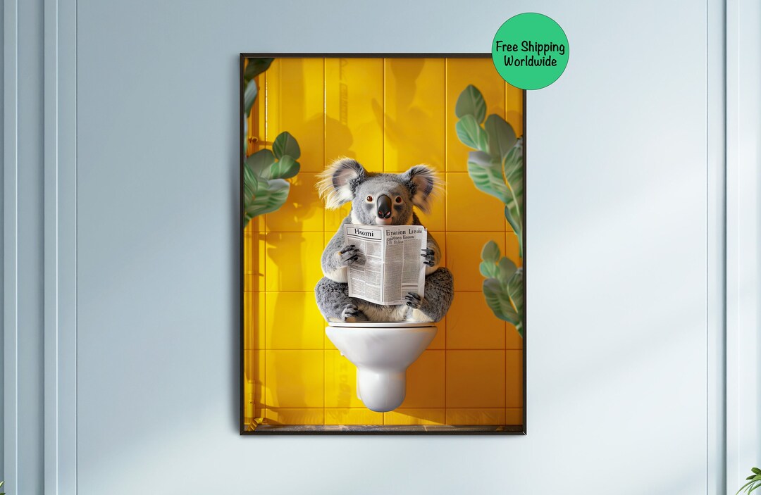 Koala Reading on Toilet Bathroom Print, Funny Posters Bathroom Wall Art ...