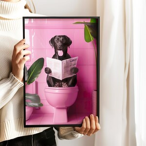 Black Labrador Reading on Toilet Bathroom Print, Funny Dog Print ...