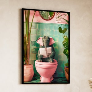 Elephant Bathroom Print Funny Bathroom Wall Decor Toilet Wall Art ...
