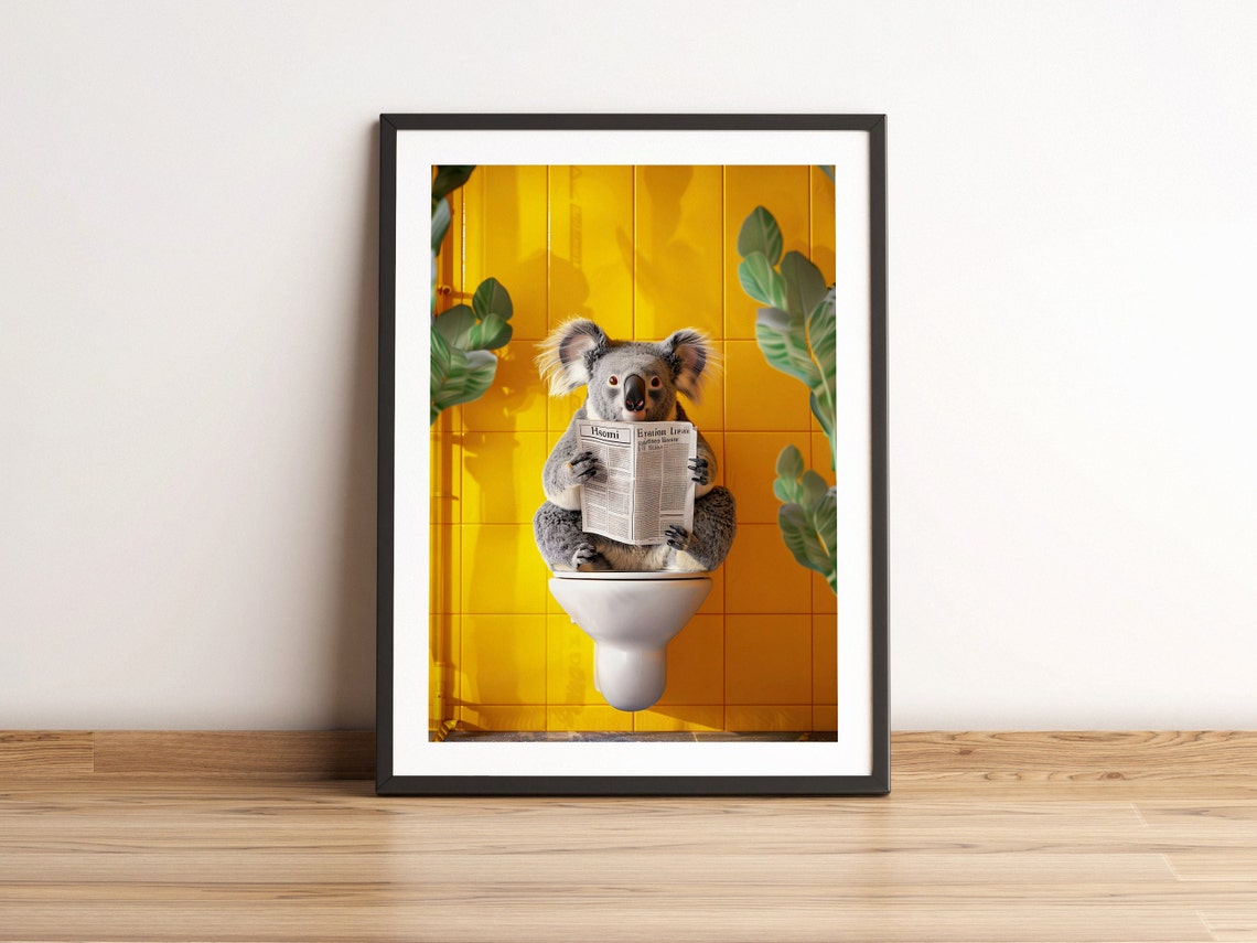 Koala Reading on Toilet Bathroom Print, Funny Posters Bathroom Wall Art ...