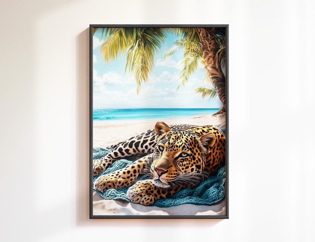 Leopard Beach Print: Coastal Tropical Art, Dorm Decor - Etsy