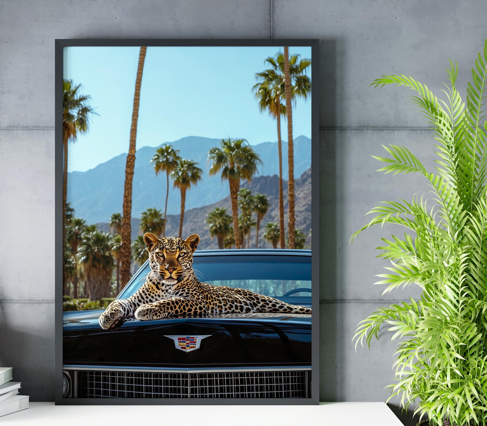 Leopard on Classic Car Print, Luxury Cheetah Poster, Retro Leopard Wall ...