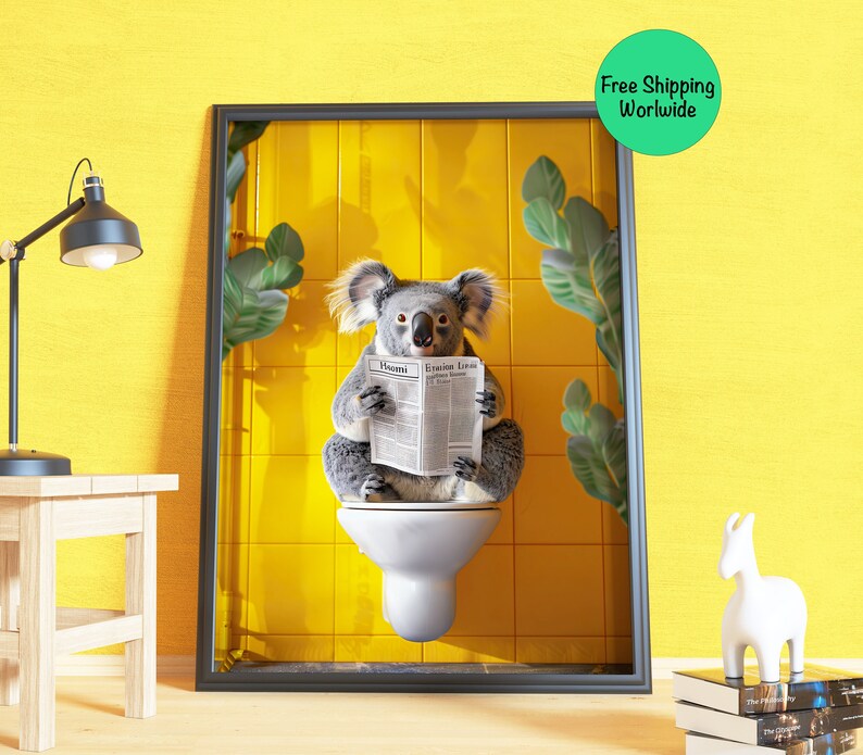Koala Reading on Toilet Bathroom Print, Funny Posters Bathroom Wall Art ...